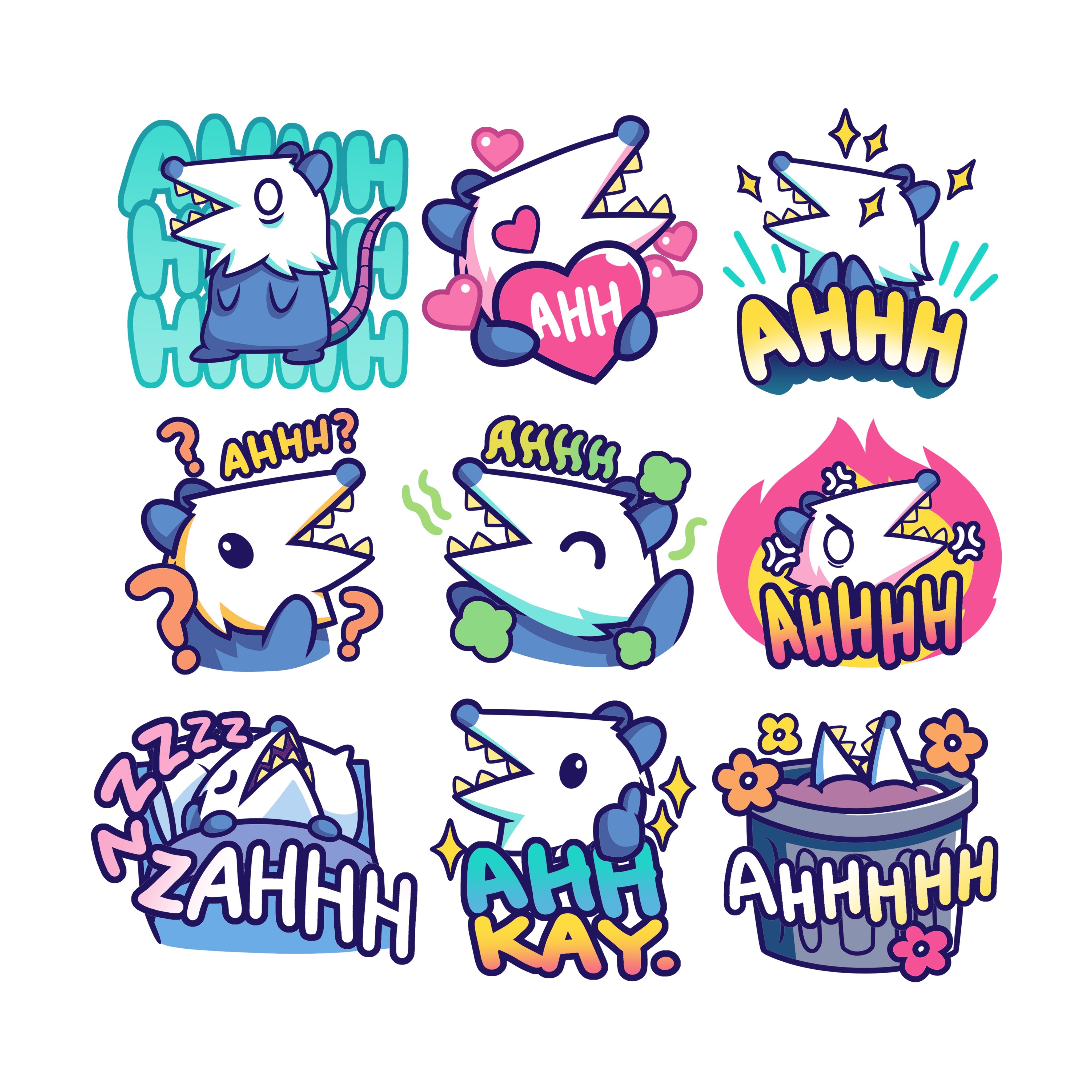 Screaming Opossum Emoji Pack | Funny, cute, & nerdy t-shirts – TeeTurtle